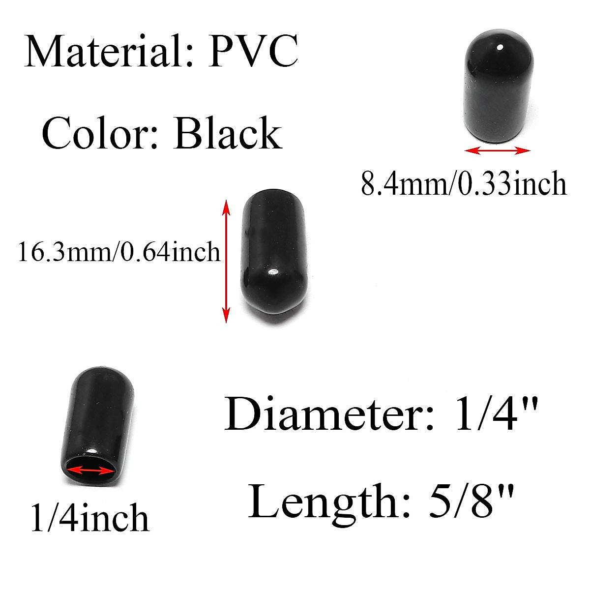 Pro Bamboo Kitchen 60pcs 1/4" Rubber Cap Protective Cover Rubber Plug Soft PVC Thread Protection Cap Plastic Rubber Dust Cover Black Fits 1/4 Inch Screws and Bolts