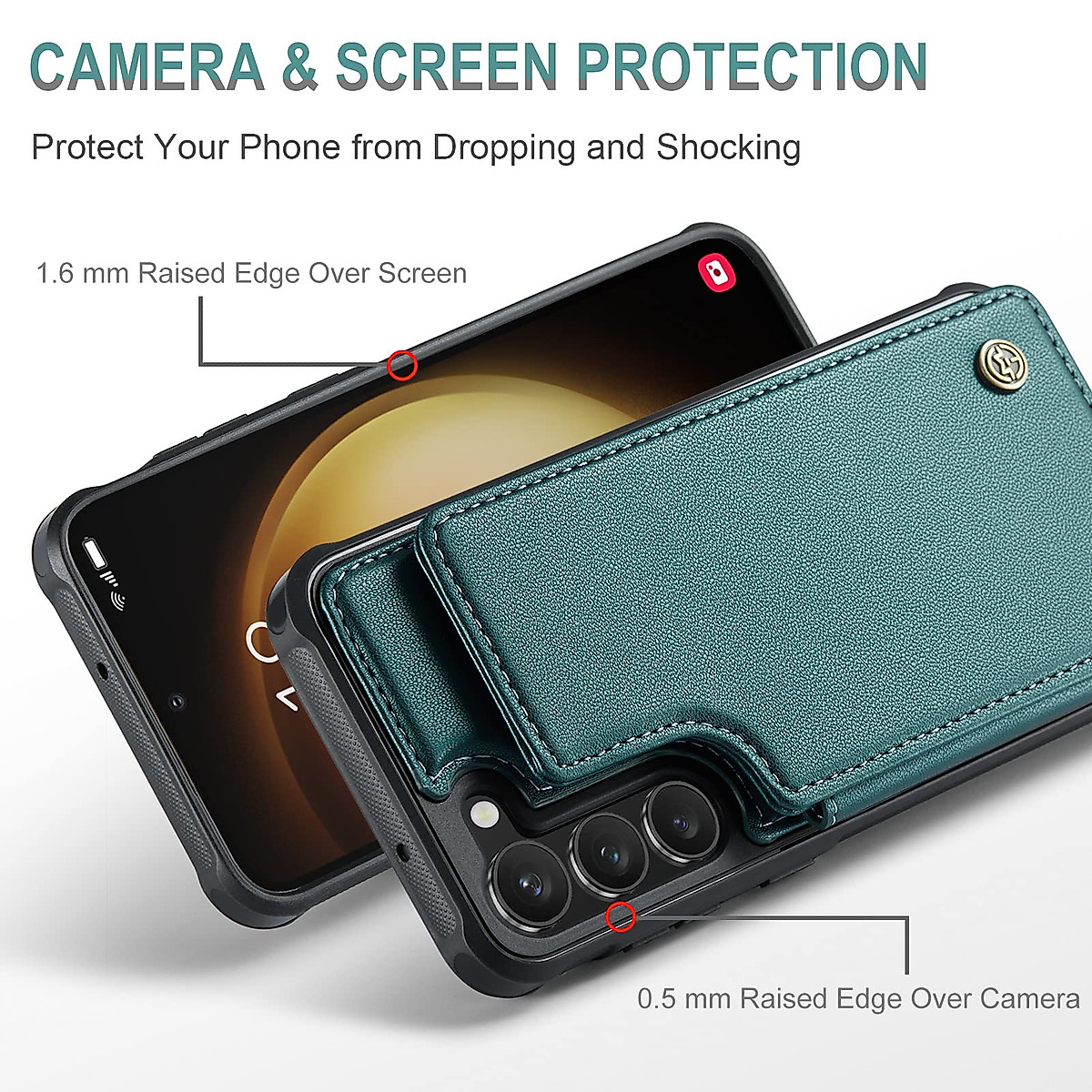 Vinich for Samsung Galaxy S23 Plus Case with Card Holder, for Samsung S23 Plus Wallet Case for Women Men with RFID Blocking, Durable Kickstand Shockproof Case for Galaxy S23 Plus 5G, Bluish Green