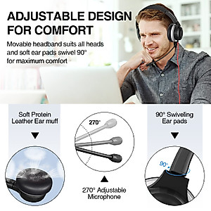 DATAFY USB Headset with Microphone for PC, in-line Wired Computer Laptop Headphones with Noise Cancelling Microphone, Business Headset for Home Office, Online Class Skype Zoom, Foldable On Ear Design