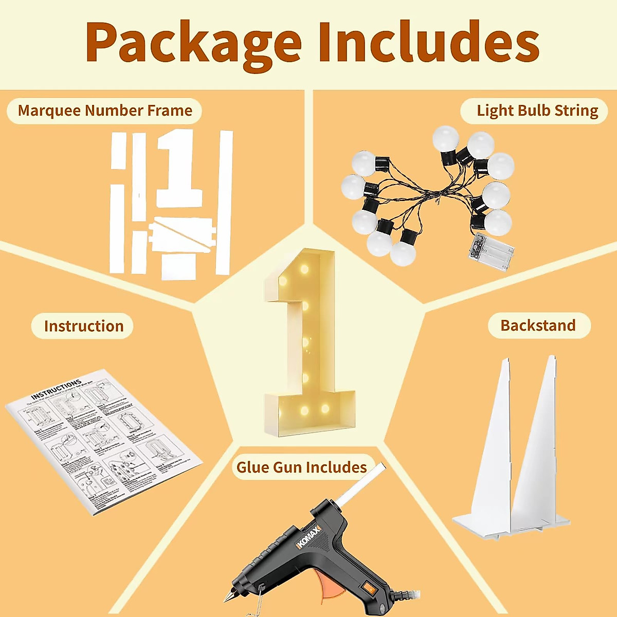 GENNIZZ 4FT Marquee Numbers with Hot Glue Gun, Marquee Light Up Numbers for 1st 21st Birthday Decorations, Marquee Light up Letters Anniversary Party Decor, Mosaic Numbers for Balloons Number 2