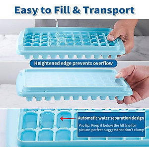 ARTLEO Ice Cube Tray with Lid and Storage Bin for Freezer, Easy-Release 55 Mini Nugget Ice Tray with Spill-Resistant Cover, Container, Scoop, Flexible Durable Plastic Ice Mold & Bucket, BPA Free