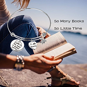 Book Lover Bracelet Literary Jewelry The Book Is Always Better I Love Reading Charm Bangle Writers Author Student Librarian Gift (book lover bracelet)