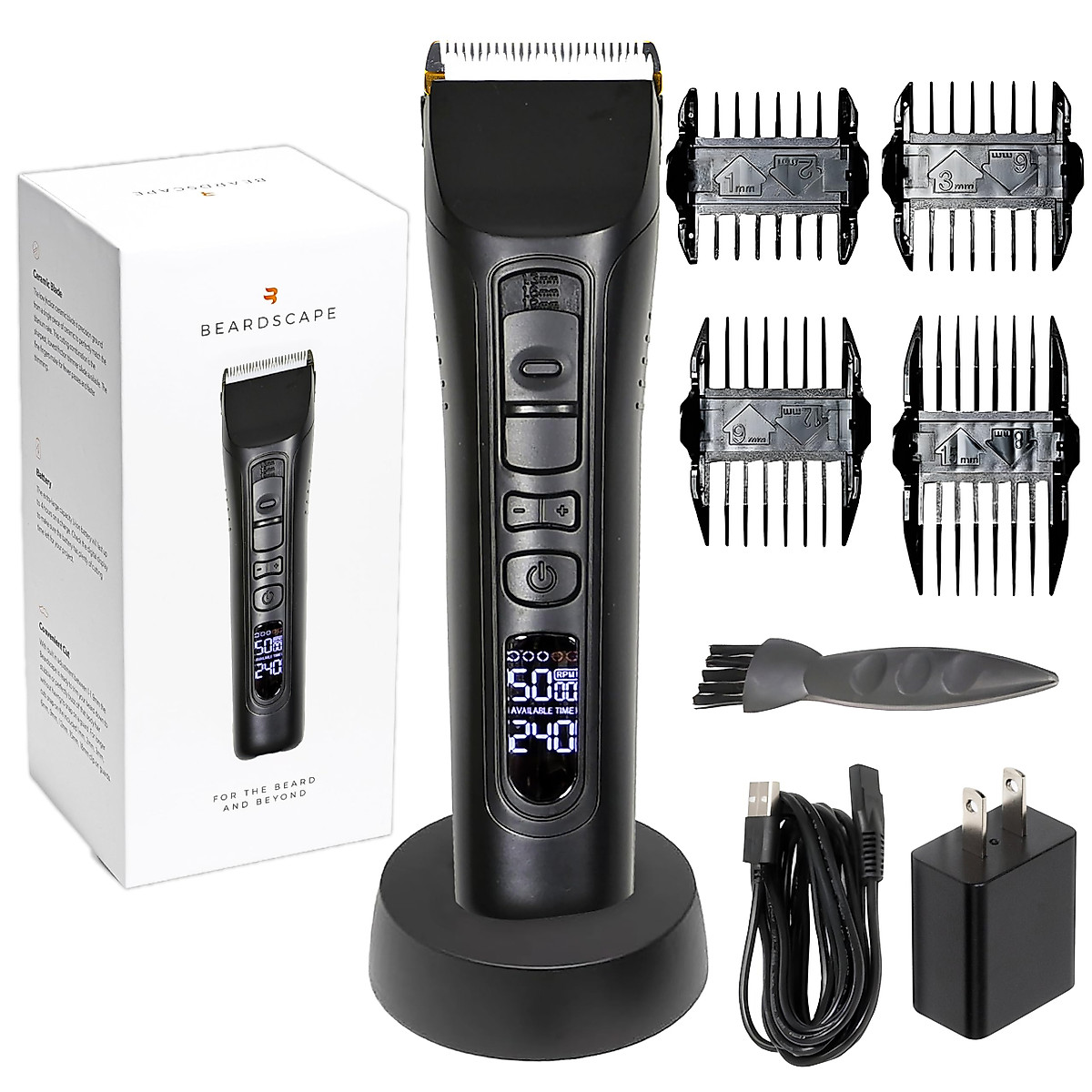Brio Beardscape V1 Beard Trimmer for Men Professional with Low Friction Ceramic Blade, Cordless Professional Hair Trimmer for Barbers with 4 Hrs of Long Battery Timing, Ideal for Beard & Body (Black)