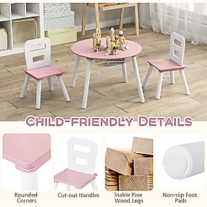 Costzon Kids Table and Chair Set, Wood Activity Table w/Center Mesh Storage, Children Furniture Gift for Boys & Girls, Ideal for Arts, Crafts, Snack Time, Homework, Toddler Table and Chair Set (Pink)