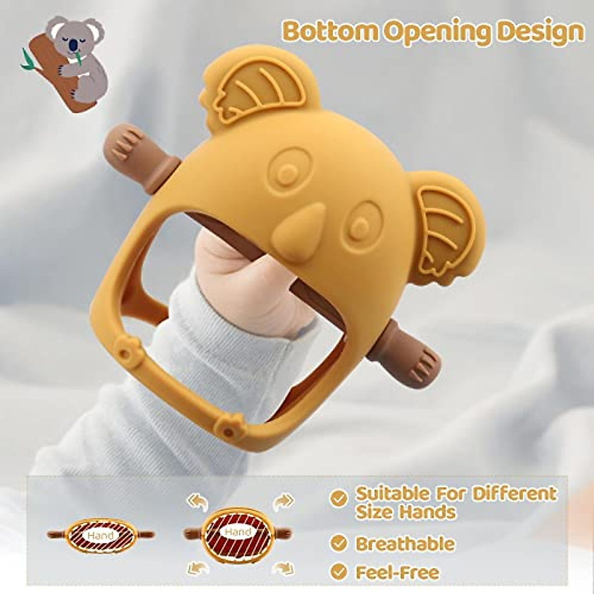 Baby Teething Toys, Koala Teethers for Babies 0-6 Months, Glue-Free Handle, Never Drop Silicone Teethers for Babies, Hand Teethers, Infant Toys, Soothing Pacifier for 1+ Months Infants Babies