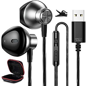 HGCXING USB Headset with Microphone for PC, 8.2FT Wired In-Ear Headphones, Noise Cancelling, Mute, Black, Gaming, Calling