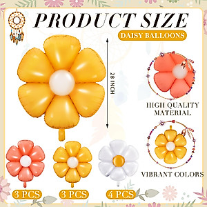 Rotatingpals 10 Pcs Daisy Balloon 28 Inch Flower Balloons Boho Groovy Party Decor for Boho Daisy Themed Birthday Party Baby Shower Wedding Decorations Supplies, 3 Colors