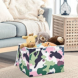 CaTaKu Camouflage Retro Storage Bins with Lids and Handles, Fabric Large Storage Container Cube Basket with Lid Decorative Storage Boxes for Organizing Clothes
