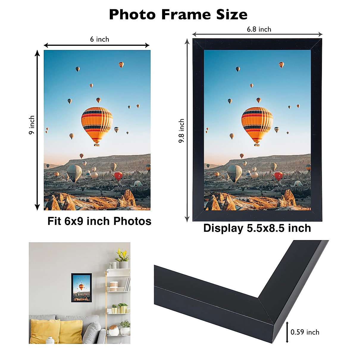 JCJMY 6x9 Picture Frame Set of 2 Black for Wall Hanging or Tabletop- Wall Mounting Horizontally or Vertically, 6 x 9 Wall Gallery Poster Photo Frame for 6 by 9 Photo,2 Pack, Black