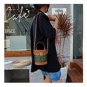 Women Fashion Print Chain Shoulder Bag Cylindrical Bucket Bag Coin Purse