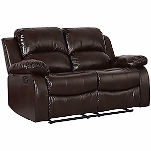 Blackjack Furniture Portico Leather Air Mid Century Modern Living Room Reclining, Den Loveseat, Brown