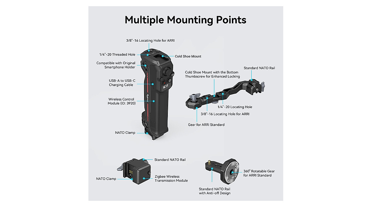 SMALLRIG Wireless Control Handle for DJI RS 2 RS 3 Pro, Foldable Handle with Control Module ...