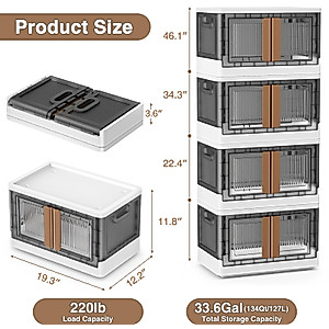 BROVIEW V6S 8.4Gal Plastic Storage Bins with Lids and Wheels, 4Pack Collapsible Storage Boxes, Trunk Organizers, Closet Organizers and Storage, Stackable Storage Containers with Doors for Office Dorm