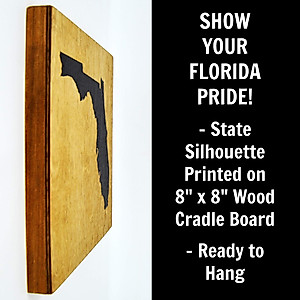 Florida Wall Decor - 8"x8" Decorative State Map Silhouette Wood Sign - Rustic Home State Pride Gifts and Decorations