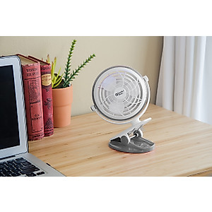 Comfort Zone Dual Base Combo Clip or Desk Fan, USB or Battery Powered, 4 inch, Single Speed Setting, Adjustable Tilt, Lightweight, Ideal for Home, Bedroom, Office, or Dorm, CZBT4GR