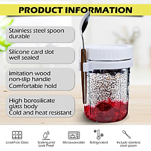 CJWM - 2 Pack 10 Oz Overnight Oats Containers with Lids and Spoon Glass Meal Prep Containers Oats Yogurt and Granola Container To Go Jars Oatmeal Container Leak-Proof