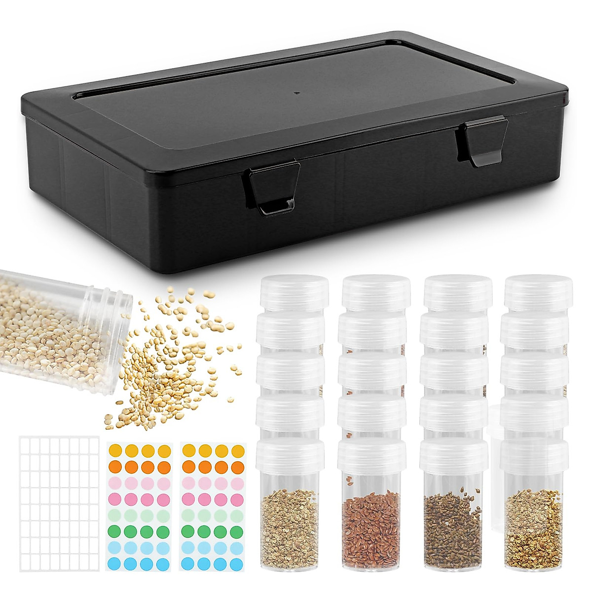 TLPCRKI 60 Slots Seed Storage Box, Opaque Light Proof Seed Organizer Storage Organizer with 3 Sheet Label Stickers, Seed Container for Flower Vegetable Plants Garden