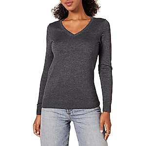 Amazon Essentials Women's Classic-Fit Lightweight Long-Sleeve V-Neck Sweater (Available in Plus Size), Charcoal Heather, X-Large
