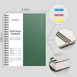 EMSHOI A4 Spiral Notebook College Ruled, 11.2" X 8.27", 150 Sheets/300 Pages, 100gsm Thick Lined Journal, Waterproof Softcover, Twin-Wire Binding, for School Work Business Writing, Gifts - Green