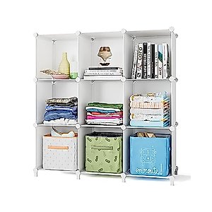 FUNLAX Cube Storage Shelf, 9 Storage Cubes Closet Organizers and Storage Portable Cube Storage Organizer Plastic Bookshelf Bookcase for Study Room, Bedroom, Office, White