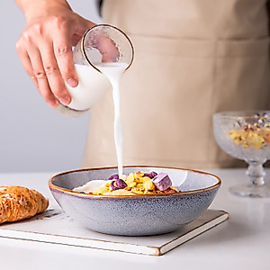 AmorArc Ceramic Cereal Bowls Set of 6, 24 oz Handmade Stoneware Bowls Set for Cereal Soup Salad, Stylish Kitchen bowls for Meal, Dishwasher & Microwave Safe, Reactive Glaze Gray Blue