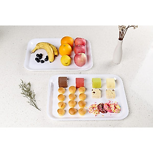 FlosSolis 15.1"x11.3" White Serving Tray Set of 2, Melamine Rectangular Serving Tray/Platters Stackable Sturdy and Easy Clean for Serving Food,Fruit,Desserts,Breakfast,Meals,BPA Free