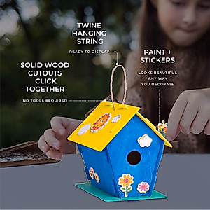 Neliblu DIY 12 Wooden Bird Houses - Creative Arts and Crafts Set for Kids and Adults - Unfinished Wood Birdhouse Kits with Paint Strips, Brushes, Stickers, and Strings - 3 Different Shapes, 2 Sizes