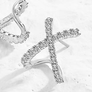 UTTMO Sparkly Cubic Zirconia Cross X-Shaped Minimalist Stud Earrings,Geometric Statement White Gold Plated Jewelry Ear Stud For Women Lady Bride Wedding Party Gift