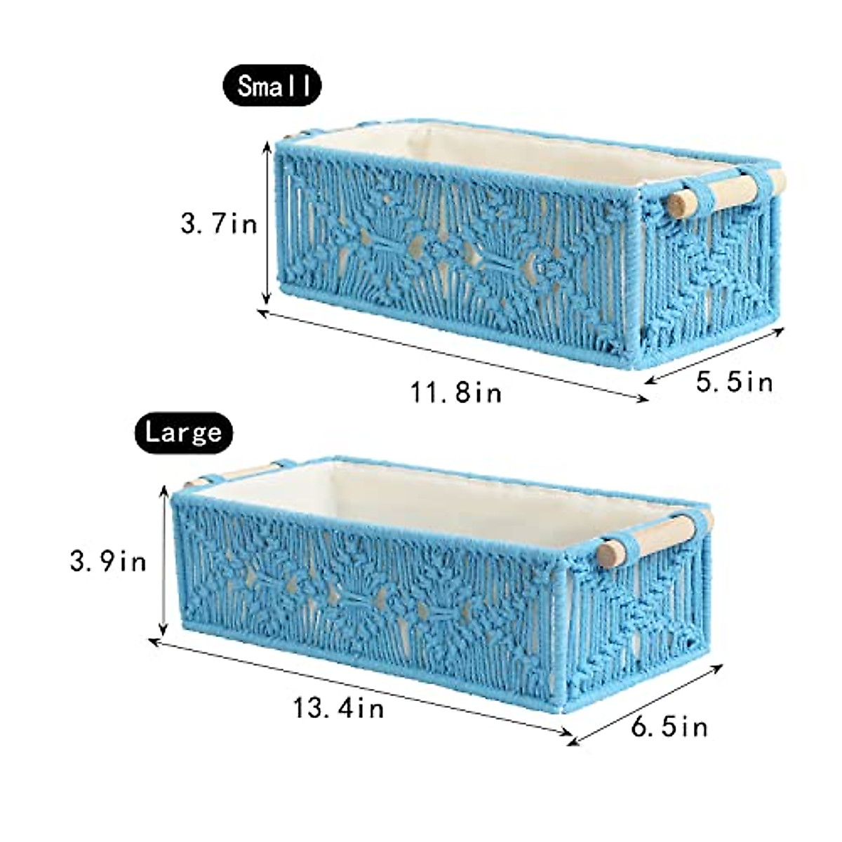 FEILANDUO Shelf Baskets 2Pcs Macrame Toilet Paper Storage Baskets for Organizing Boho Decor Boxes Bathroom Woven Baskets with Handle Home Decoration (Blue)