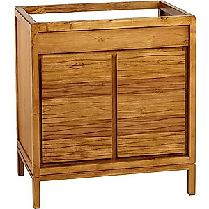 Signature Hardware 953273-30-RUMB-0 Becker 30" Free Standing Single Vanity Set with Teak Cabinet, Stone Vanity Top, and Rectangular Undermount Vitreous China Sink - No Faucet Holes