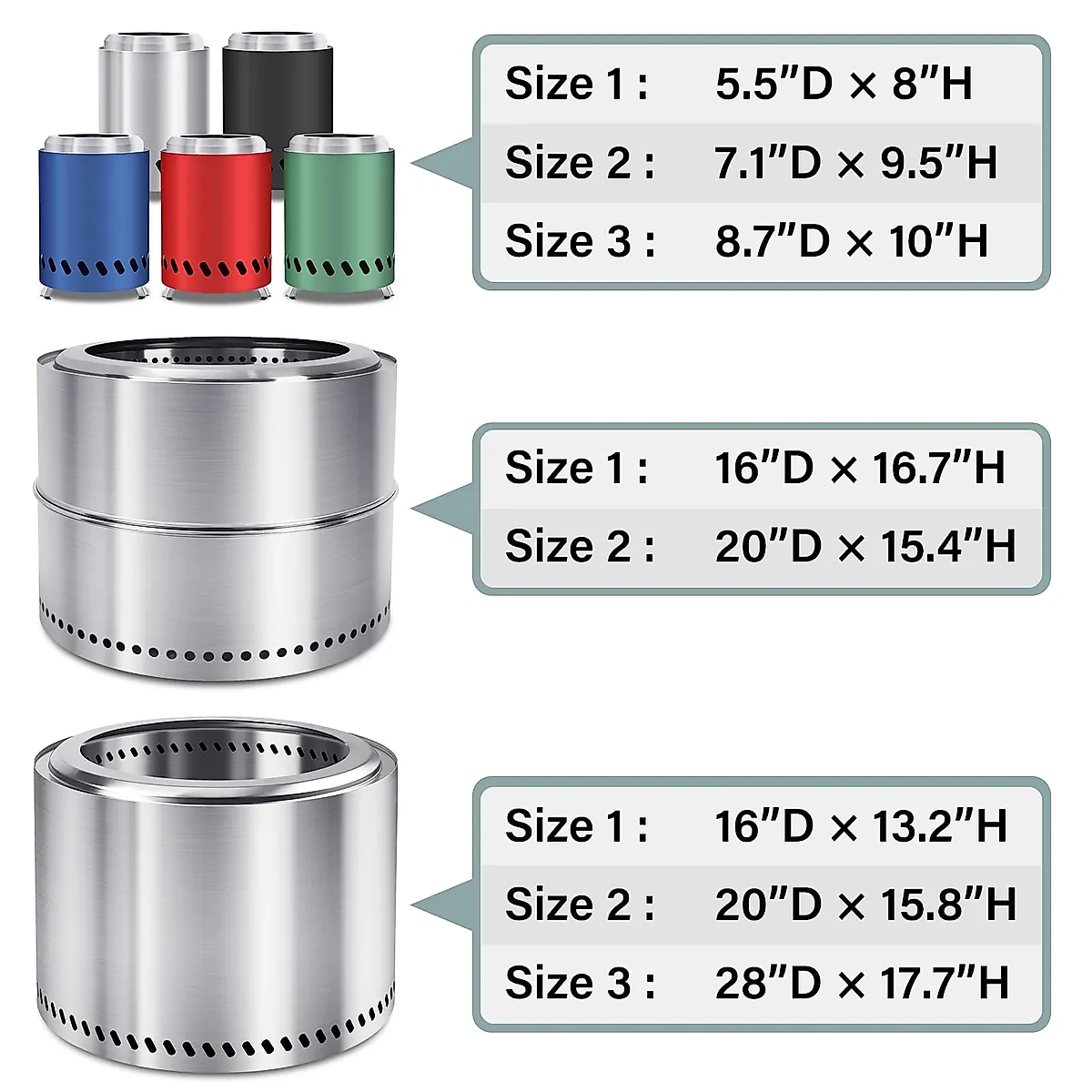 HGD 9.5 x 7.1 in Small Tabletop Fire Pit, Portable Mini Smokeless Table Top Firepit, Low Smoke Camping Stove for Outdoor & Patio, Fueled by Pellets or Wood, with Travel Bag, Stainless Steel, Silver