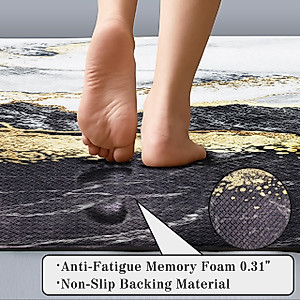 Black Gold Marble Kitchen Mat and Rugs 2 Pieces Anti Fatigue Cushioned Kitchen Floor Mat Non-Slip Leather Kitchen Mats Set for Home Office Laundry