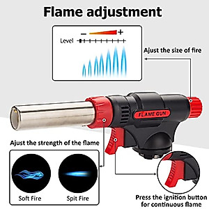 SINKUG Cutting Torches, Blow Torches with Adjustable Continuous Flame,Butane Lighter Blow Torch Cooking Torch Refillable for Desserts,Creme Brulee,Baking and Soldering