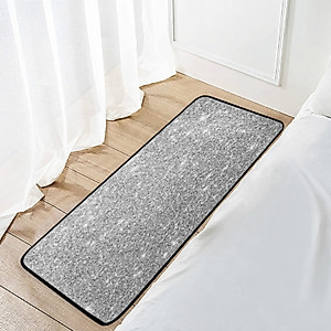 Gredecor Silver Glitter Kitchen Rug Anti Fatigue Kitchen Mats Non Skid Washable Floor Rugs Mat for Home Kitchen Office Laundry (39"x20")