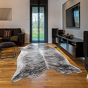 Softlife Faux Cowhide Rug, 5.2 x 6.2 Feet Cow Hides and Skins Rug for Living Room for Halloween Decor, Western Rug for Decorating Room, Cute Cow Area Rugs for Home, Faux Animal Fur Rug, Grey