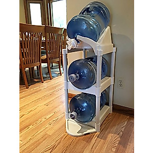 Wisconic Bottle Buddy Cascada Pour & Store System Water System-3-Tier 5 Gallon Jug Storage Rack with Floor Protector & Dispenser Tray-Home & Office Organization-Durable Plastic, Easy To Assemble-Gray