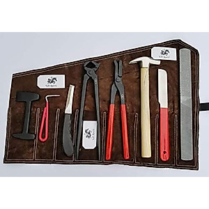 Lift Sports Professional Heavy Duty Horse Farrier Tools Kit Hoof Nipper Clincher Rasp Hammer Knife Forge Nail Grooming Kit with Leather Roll Up Wallet