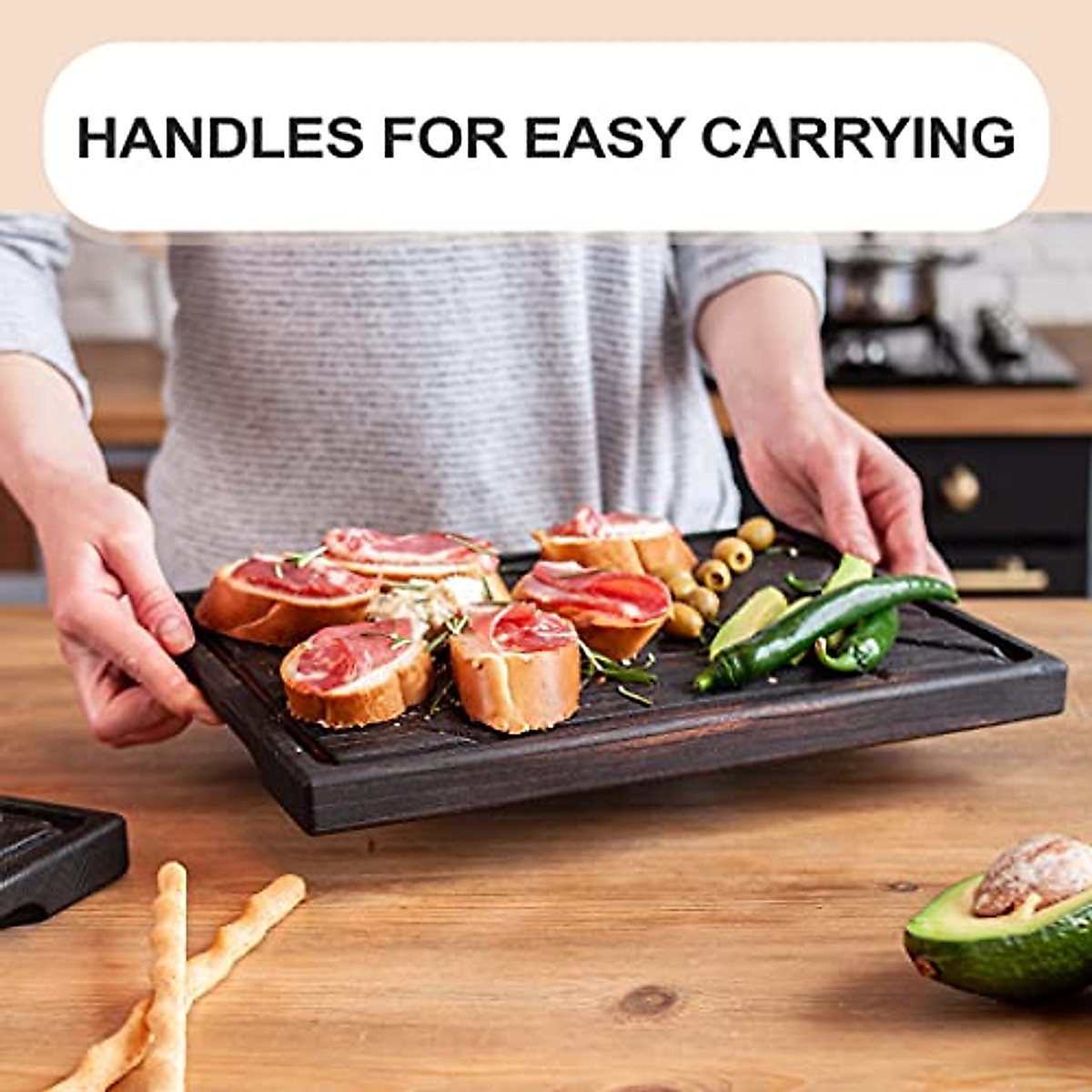 Wooden Steak Board Solid Oak Serving Barbecue Platter Natural Thick Cutting Plate Durable & Quality (Large)