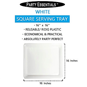Party Essentials Hard Plastic 16 x 16-Inch Square Serving Tray, 3-Count, White