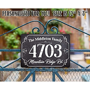Personalized House Number Sign - Rectangular House Number for Outside, Custom Address Numbers Street Name Yard Plaque Sign, Great Housewarming Gift, Chalkboard Look, Metal Outdoor Signage