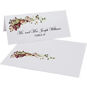 Grapes and Peach Roses Swag Printable Place Cards, Set of 60 (10 Sheets), Laser & Inkjet Printers - Wedding, Party, Dinner, and Special Events - Made in the USA