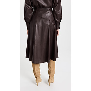 Rebecca Taylor Women's Vegan Leather Midi Wrap Skirt, Deep Port, Purple, Brown, 4