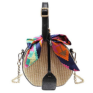 Danse Jupe Women Handwoven Round Rattan Bag Hobo Straw Beach Crossbody Shoulder Tote Handbag Black