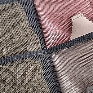 Dual Sided Hanging Closet Mesh Pockets Organizer for Underwear, Stocking, Bra and Sock (2 Packs, Grey: 12+24 Pockets; Pink：12+18 Pockets)
