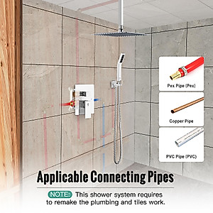 SR SUN RISE SRSH-C1003 Ceiling Mount Bathroom Luxury Rain Mixer Shower Combo Set Rainfall Shower Head System 10 Inch Polished Chrome (Contain Shower Faucet Rough-In Valve Body and Trim）