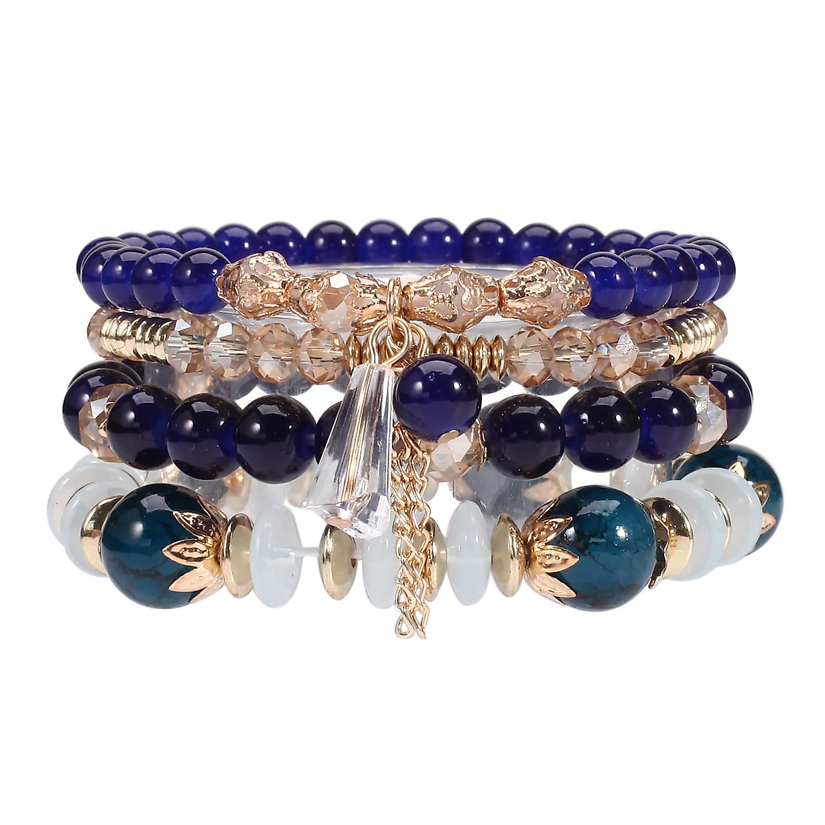 WuCuifu 8 Packs Beaded Bracelets Bohe Multilayer Chain Tassel Stackable Charm Stretch Statement Bracelet Set