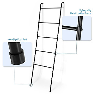 Metal Blanket Ladder Set of 2 Black Blanket Ladders for The Living Room Towel Ladder Rack Holder for Bathroom Bedroom (Black)