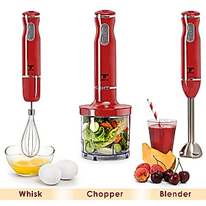 Moss & Stone Hand Blender Electric - With Egg Whisk & Chopper, Powerful 300- Watt - Immersion Hand Blender, Hand Mixer Set Stainless Steel Shaft & Blades, Handheld Blender With Ergonomic Handle, Red Blender