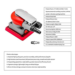 DATOUBOSS Pneumatic Palm Sander Square Air Random Orbital Sander for Car Waxing，Auto Body Work, Wood working Car Polisher Sets with Sanding Pad and 15 Pcs Sandpapers