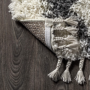 JONATHAN Y MCR104B-28 Mercer Shag Plush Tassel Moroccan Geometric Trellis Indoor Area-Rug Bohemian Easy-Cleaning High Traffic Bedroom Kitchen Living Room, 2 ft x 8 ft, Cream/Grey